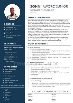 Software Engineer In Lapaz Computing IT CVs John Aworo Junior Jiji Com Gh