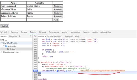 Javascript Read Cell Contents Dynamic Jsjquery Table Stack Overflow
