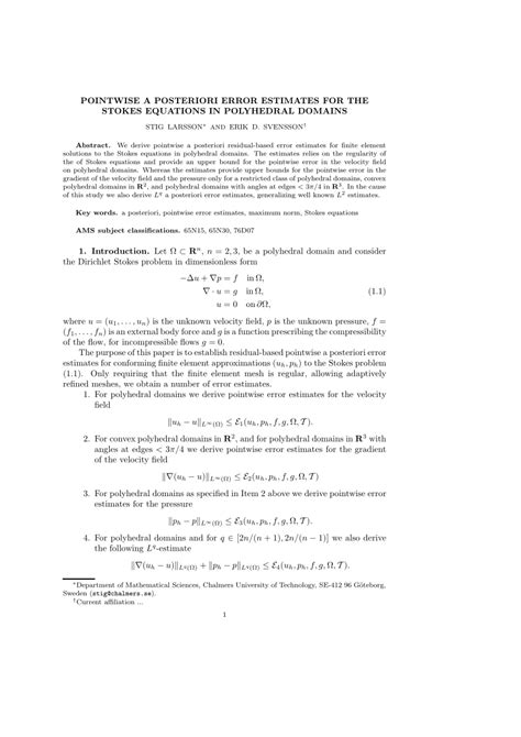 Pdf Pointwise A Posteriori Error Estimates For The Stokes Equations In Polyhedral Domains