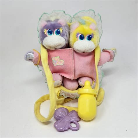 Vintage 1989 Mattel Twins Turtle Tots Purple Yellow Stuffed Animal