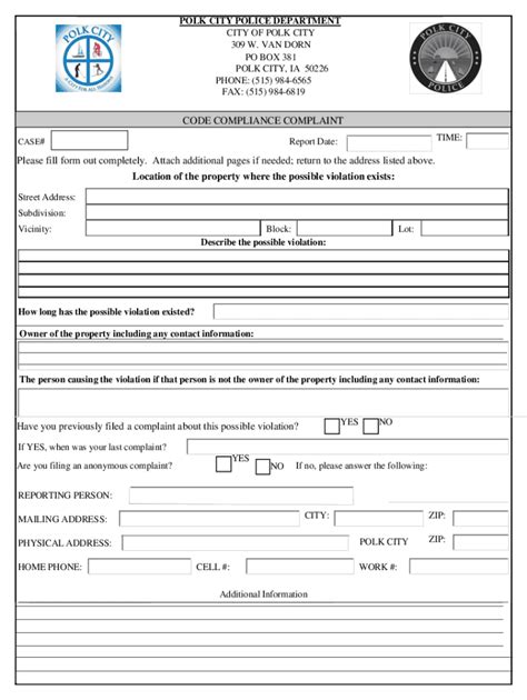 Fillable Online CODE COMPLIANCE COMPLAINT Please Fill Form Out Completely Fax Email Print