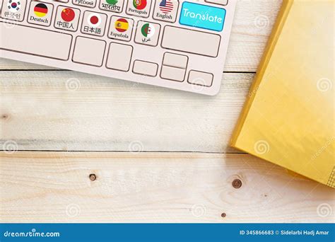 macro view of computer keyboard with national flags of world countries on keys and blue