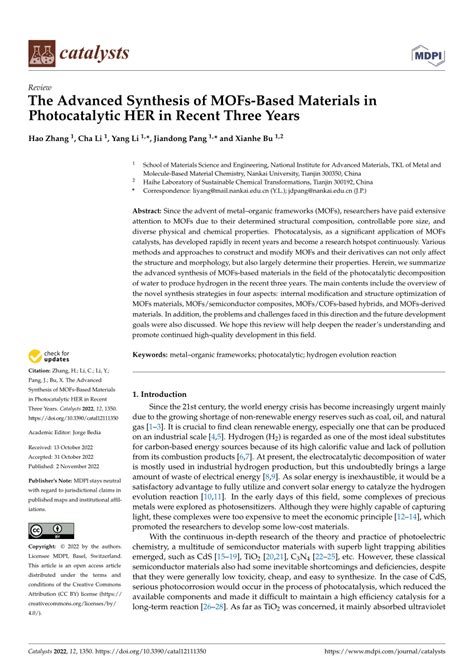 Pdf The Advanced Synthesis Of Mofs Based Materials In Photocatalytic