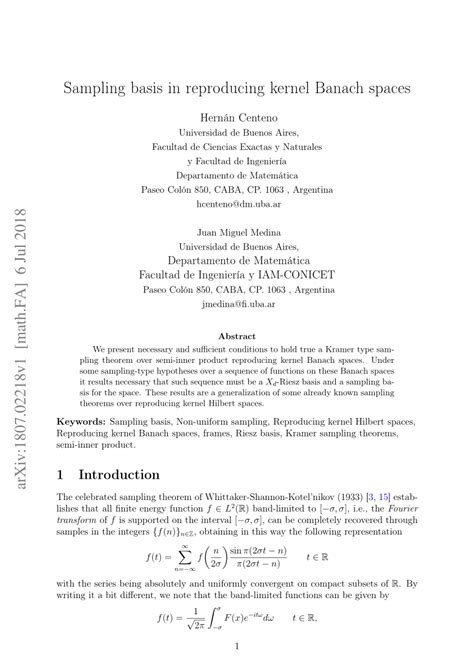 Pdf Sampling Basis In Reproducing Kernel Banach Spaces
