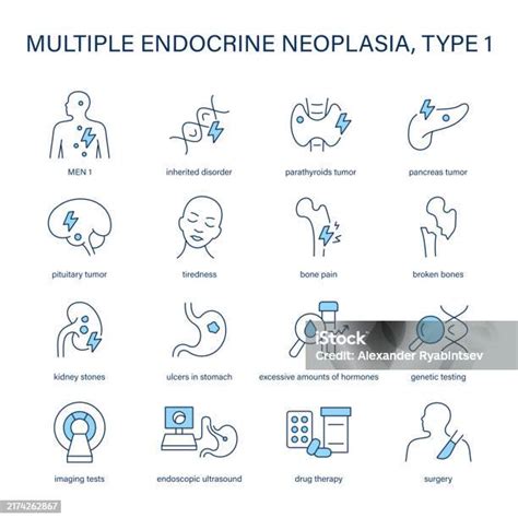 다발성 내분비 종양 유형 1 증상 진단 및 치료 벡터 아이콘 세트 Dna에 대한 스톡 벡터 아트 및 기타 이미지 Dna 개념 개념과 주제 Istock
