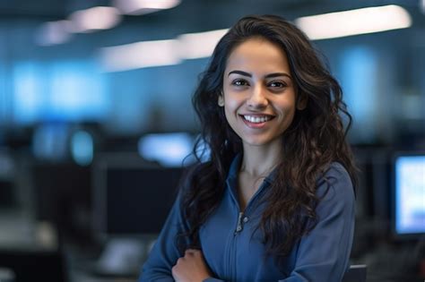 Premium Ai Image Indian Female Software Engineer Smiling At The