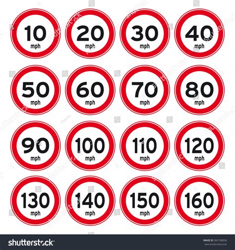 Speed Limit Mph Sign Vector Set Stock Vector 302108036 Shutterstock