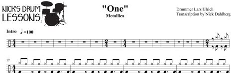 “one” Metallica Drum Sheet Music Nicks Drum Lessons