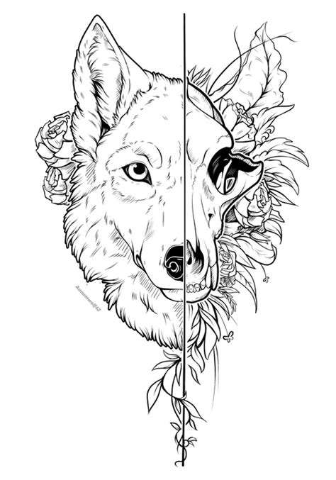 Wolf And Flowers Art Print By Aunumwolf42 X Small Wolf Artwork