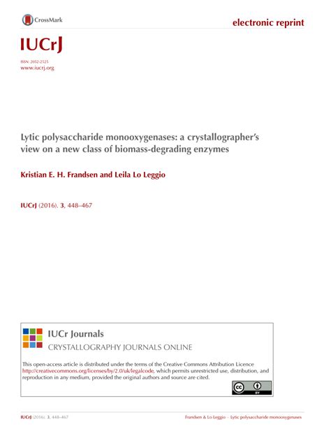 Pdf Lytic Polysaccharide Monooxygenases A Crystallographers View On A New Class Of Biomass