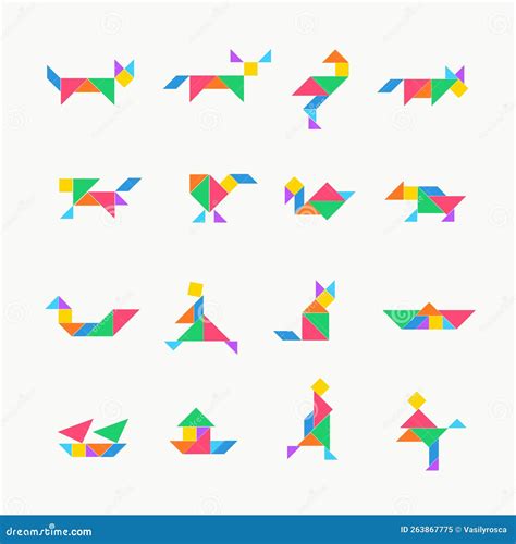 Tangram Puzzle Square Set Vector Triangle Geometric Tangram Template