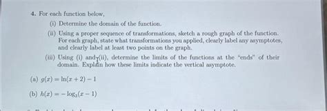 Solved 4 For Each Function Below I Determine The Domain