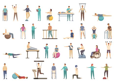 Premium Vector Physiotherapy Icons Set Cartoon Vector Treatment Exercise