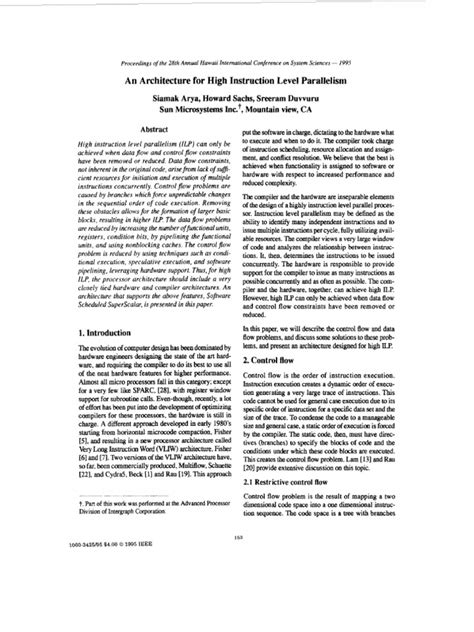 An Architecture For High Instruction Level Parallelism Pdf Central