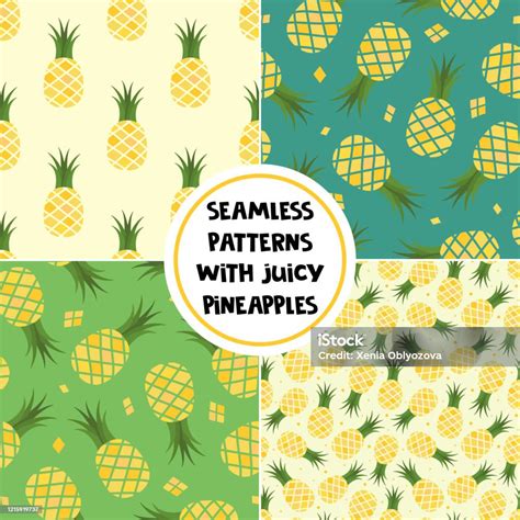 육즙 파인애플 벡터 원활한 패턴의 집합입니다 과일 배경 0명에 대한 스톡 벡터 아트 및 기타 이미지 0명 건강한 생활방식 과일 Istock