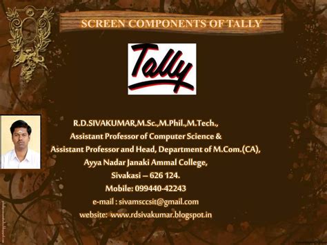 SCREEN COMPONENTS OF TALLY R D Sivakumar PPTX