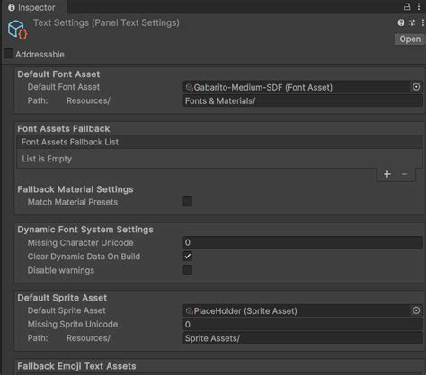 Sprite In Text Error When Default Sprite Asset Of Panel Text Settings