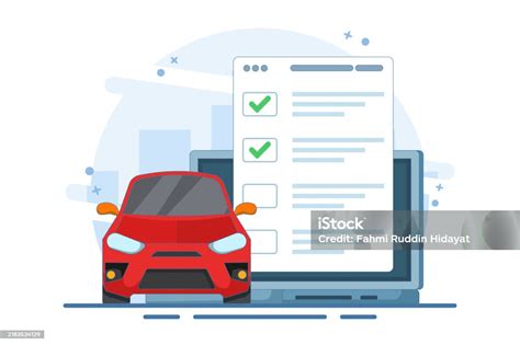 자동차 차량 체크리스트 검사 개념 또는 자동차 유지 보수 기술 서비스 평면 그래픽 그림 자동차 안전 검사 검토 자동차 검증 검사 구매 벡터 일러스트 레이 션 건강 진단에