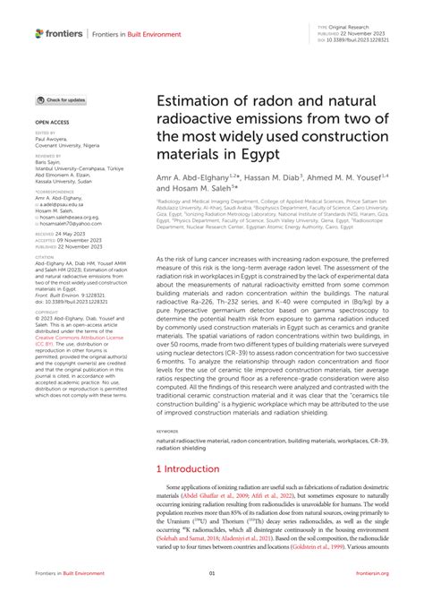 Pdf Estimation Of Radon And Natural Radioactive Emissions From Two Of The Most Widely Used