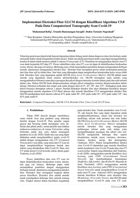 Pdf Implementasi Ekstraksi Fitur Glcm Dengan Klasifikasi Algoritma C5 0 Pada Data Computerized