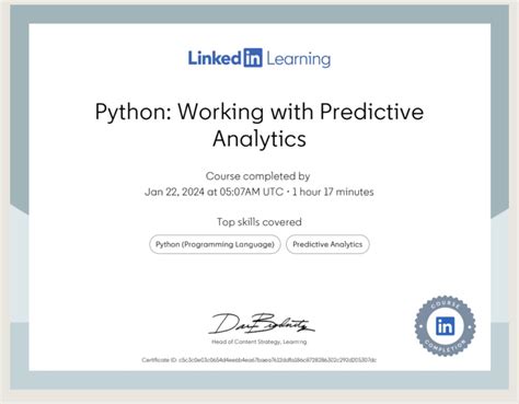 Completed Python Working With Predictive Analytics Certificate