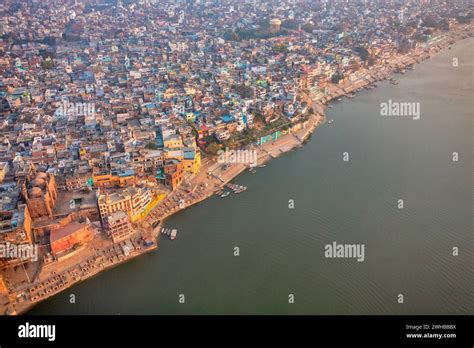 Aerial View Of Varanasi The Spiritual Capital Of India And Ghats In