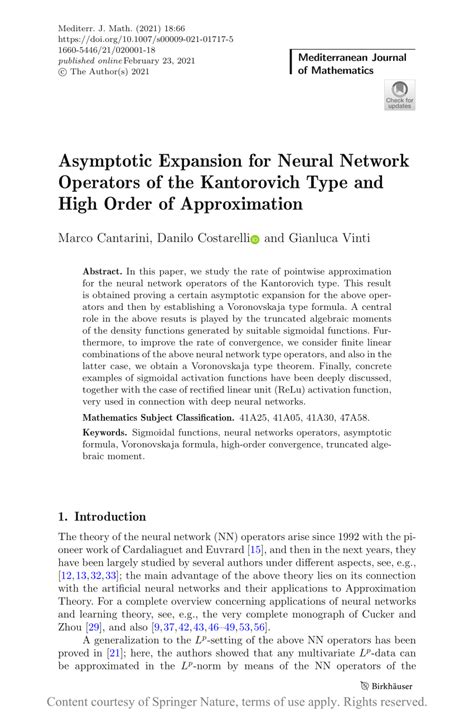 Pdf Asymptotic Expansion For Neural Network Operators Of The Kantorovich Type And High Order