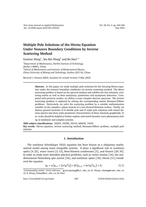 Global Science Press Multiple Pole Solutions Of The Hirota Equation Under Nonzero Boundary
