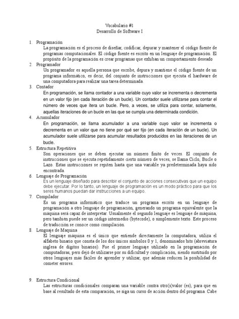 Vocabulario De Programacion Y Software Pdf Programación De Computadoras Lenguaje De