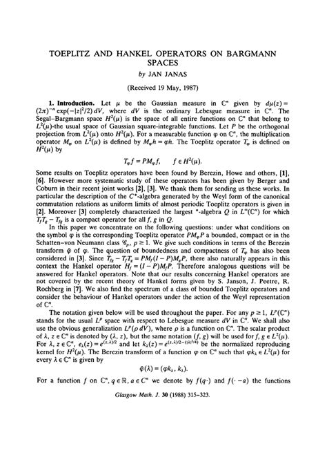 Pdf Toeplitz And Hankel Operators On Bargmann Spaces