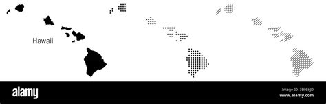 Hawaii Detailed Silhouette Map Dotted Pattern And Slanted Parallel Lines Pattern Textured