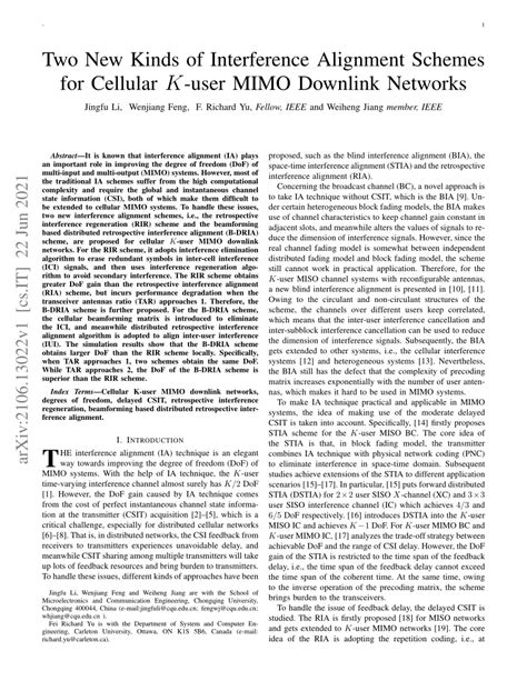 Pdf Two New Kinds Of Interference Alignment Schemes For Cellular K
