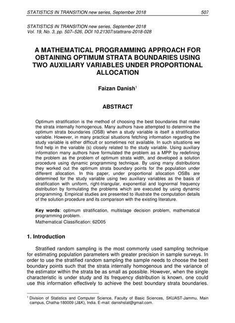 Pdf Optimum Stratification For Bi Variate Stratification Variables