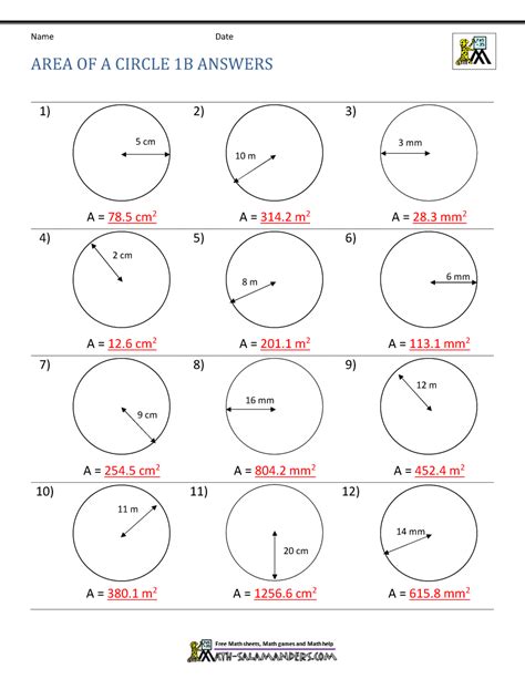 Area Of A Circle Worksheets Library