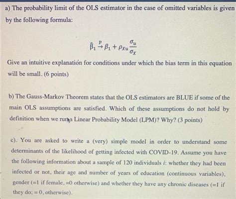 Solved A The Probability Limit Of The OLS Estimator In The Chegg Com