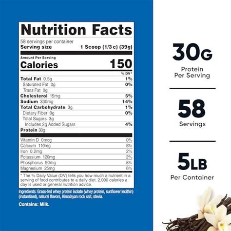 Nutricost Grass Fed Whey Protein Isolate Vanilla 5lbs Non Gmo