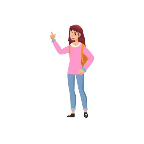 Una Chica Con Una Camisa Rosa Que Dice Ella Está Señalando Vector