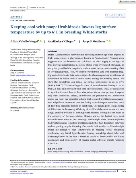 Pdf Keeping Cool With Poop Urohidrosis Lowers Leg Surface