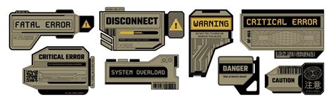 Premium Vector Cyberpunk Decal Templates High Tech Critical And Fatal Error Warning Signs