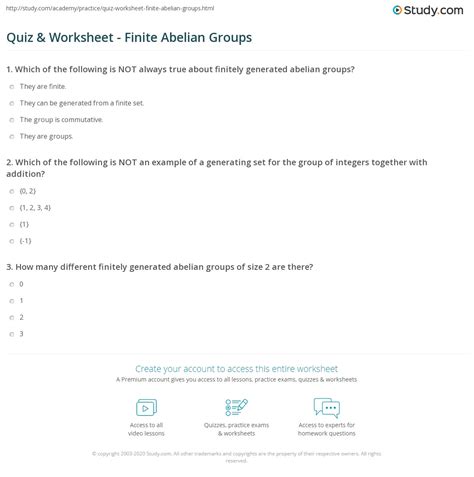 Quiz And Worksheet Finite Abelian Groups