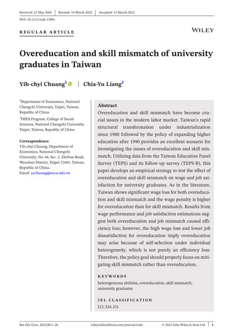 Pdf Overeducation And Skill Mismatch Of University Graduates In Taiwan
