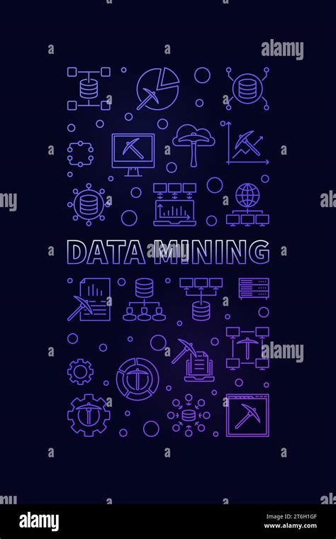 Data Mining Technology Concept Vector Outline Vertical Colored Banner With Dark Background Stock