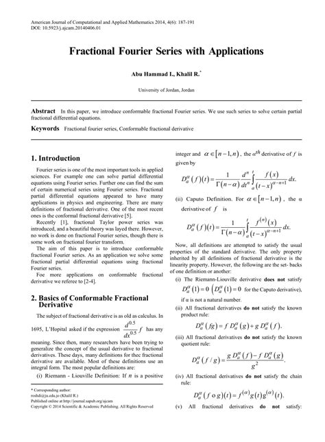 Pdf Fractional Fourier Series With Application