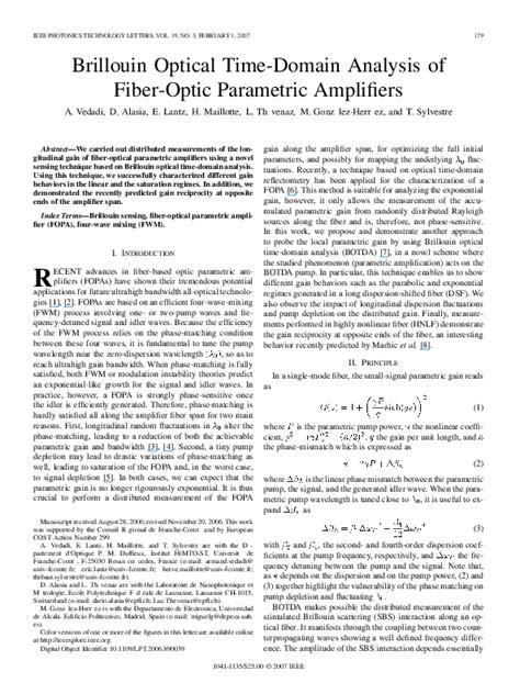 Pdf Brillouin Optical Time Domain Analysis Of Fiber Optic Parametric Amplifiers