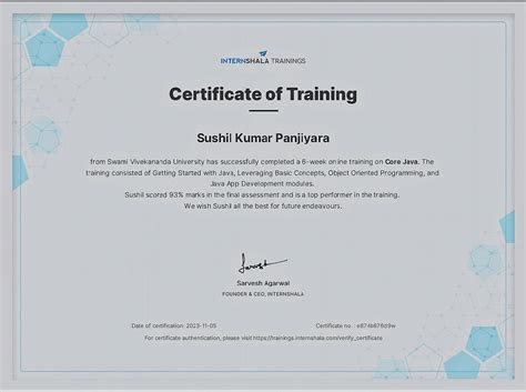 Sushil Kumar Panjiyara On Linkedin Completion Certificate From Internshala 6 Weeks Core Java