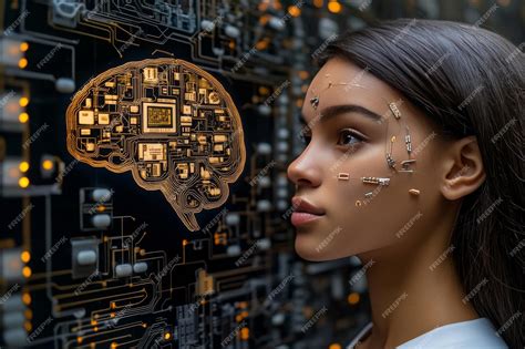 Cybernetics Neural Network Data Distortion Digital Fusion And Emotional Ai Human Profile With