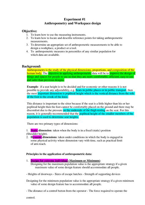 exp 1 lab experiment manual experiment anthropometry and workspace