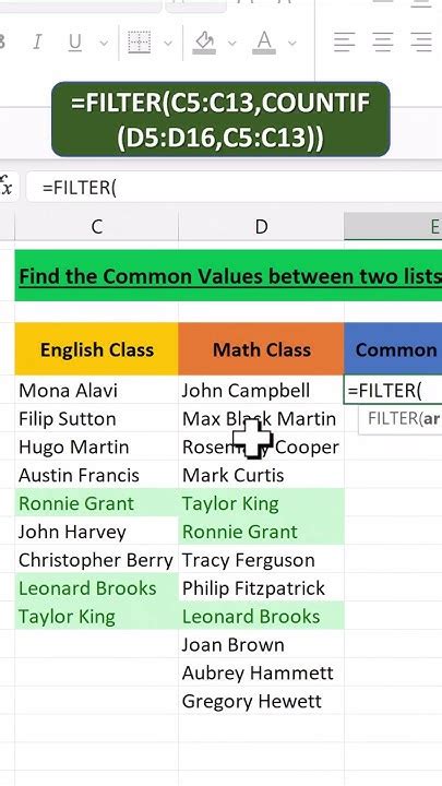 Find The Common Values Between Two Lists In Excel Excel Tips And Tricks Shorts Youtube