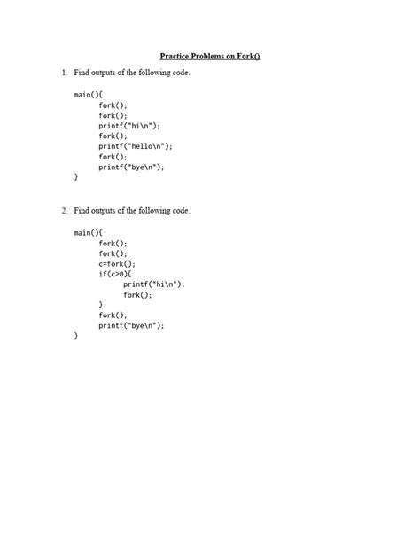 Practice Problems On Fork Pdf