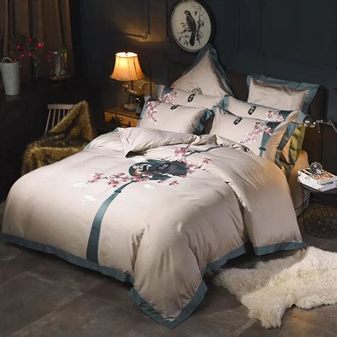 Egyptian Cotton Bedding King Size Oriental Bedding Set Embroidered